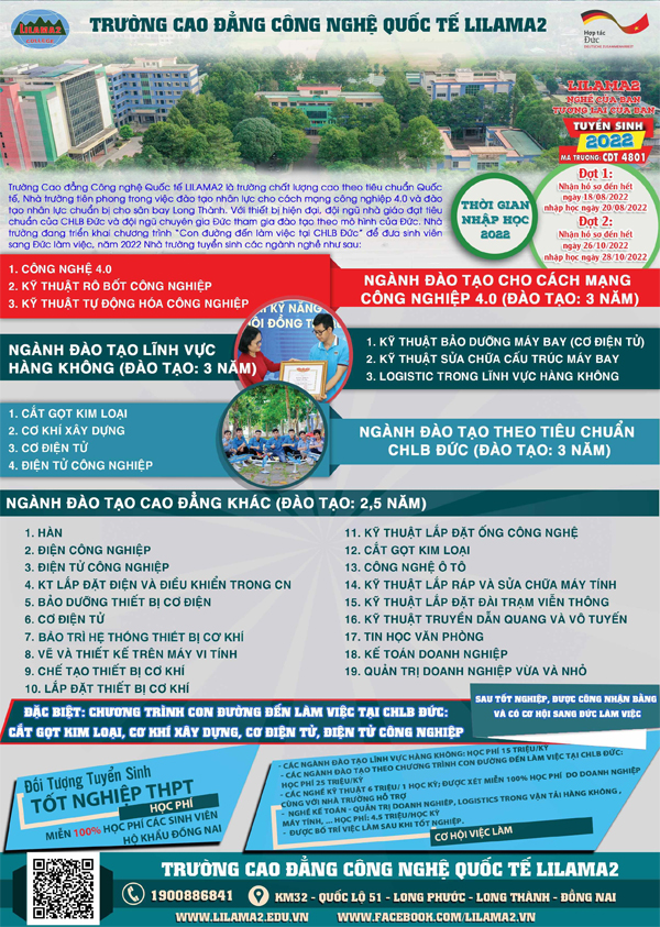 Trường Cao đẳng Công nghệ Quốc tế LILAMA 2 - Thông tin tuyển sinh